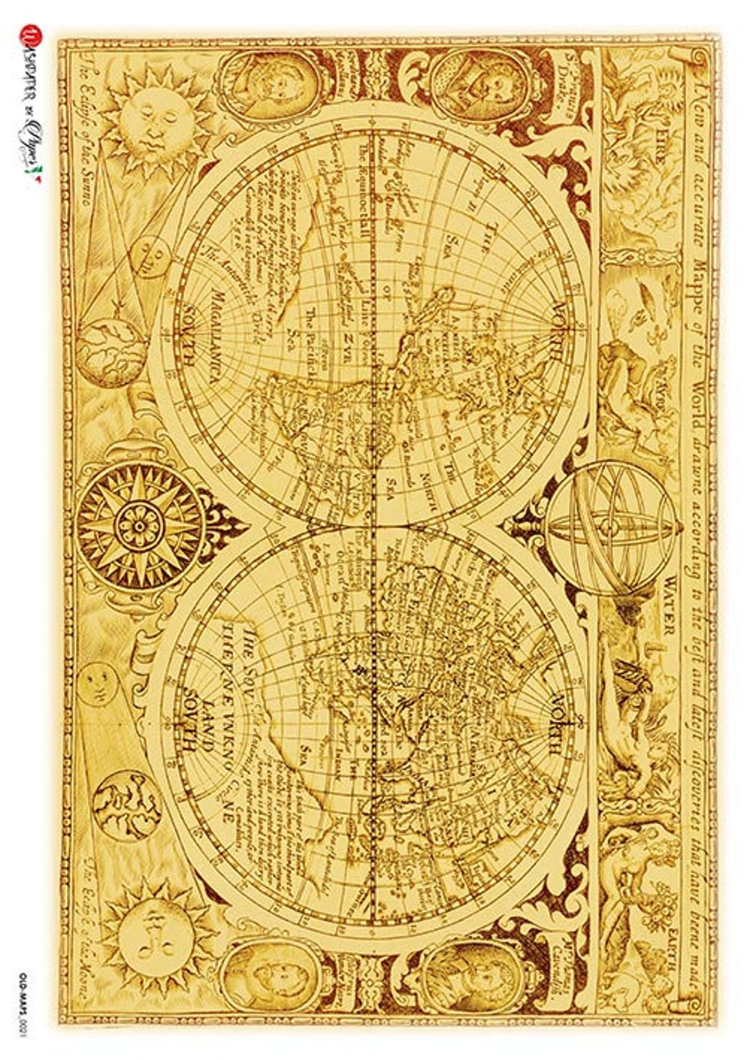 Paper Designs Rice Paper | Old Map Rice Paper | A4 Rice Paper | Natural ...