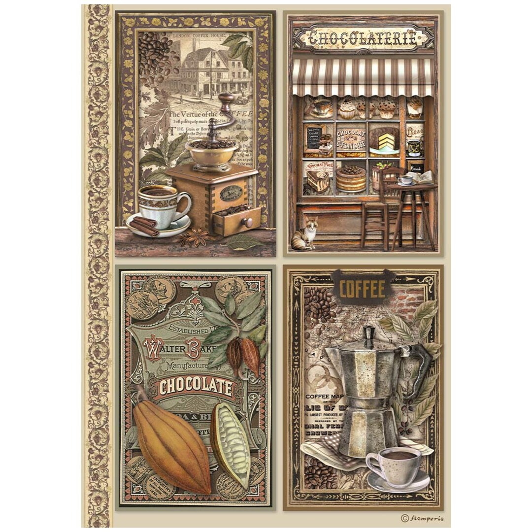 Stamperia Rice Paper | Coffee and Chocolate Collection | 4 Cards | A4 ...