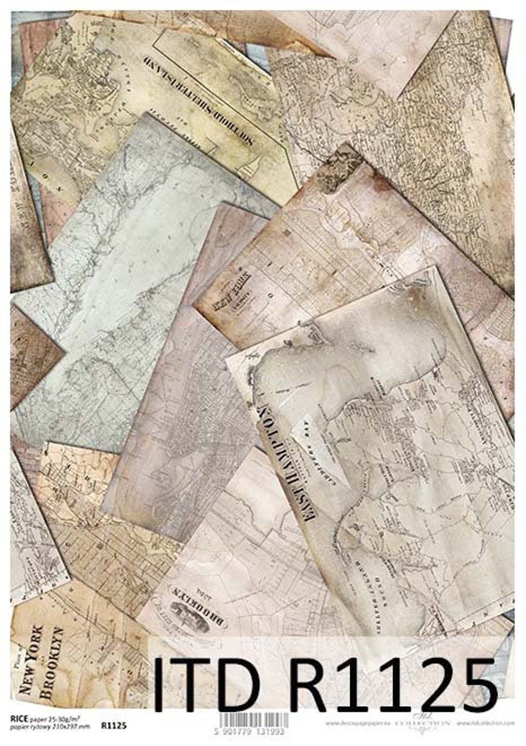 ITD Collection | Vintage Maps | Rice Paper | A4 Rice Paper | Decoupage ...