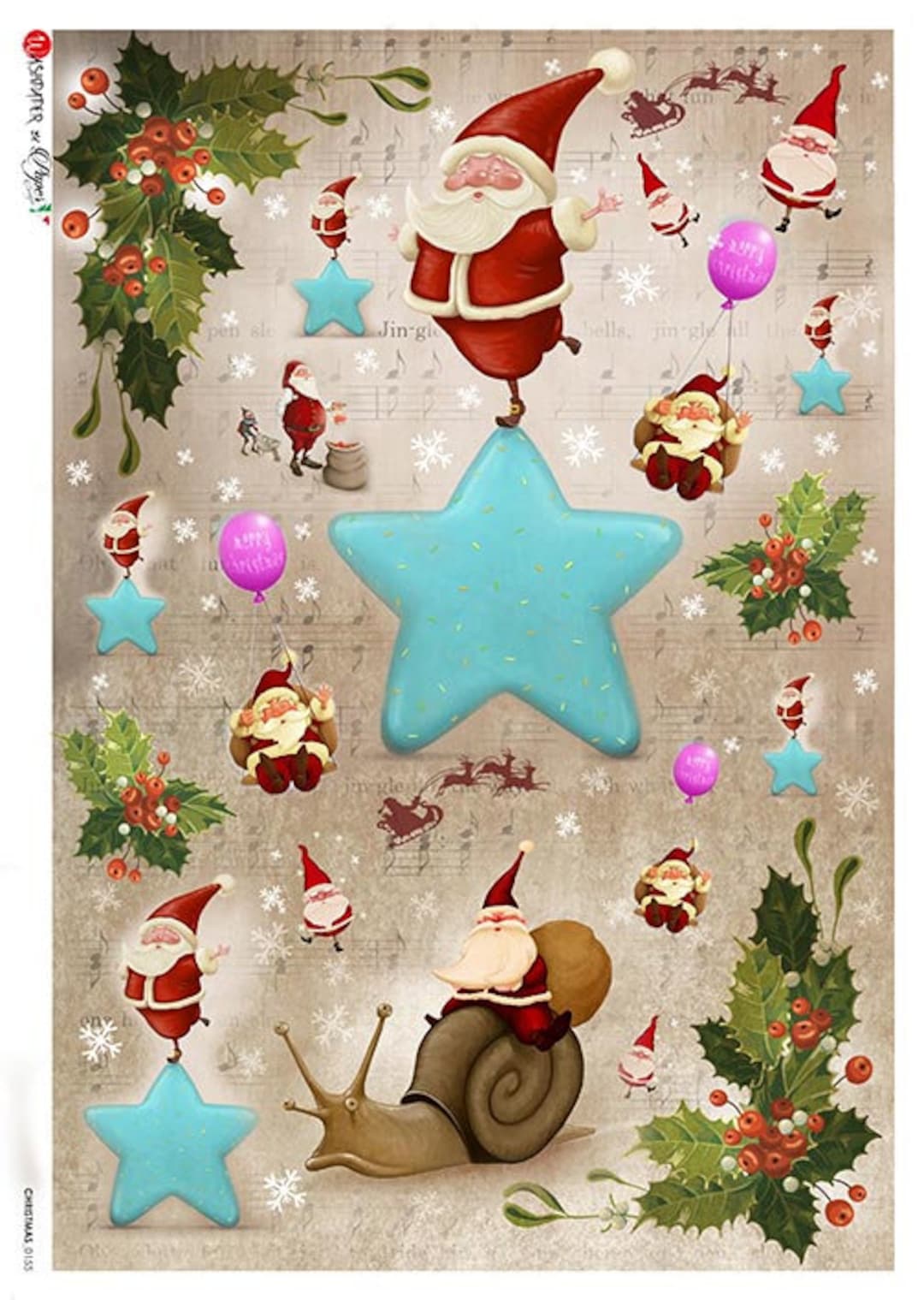 Paper Designs Rice Paper | Santa Standing on a Star Christmas Rice ...