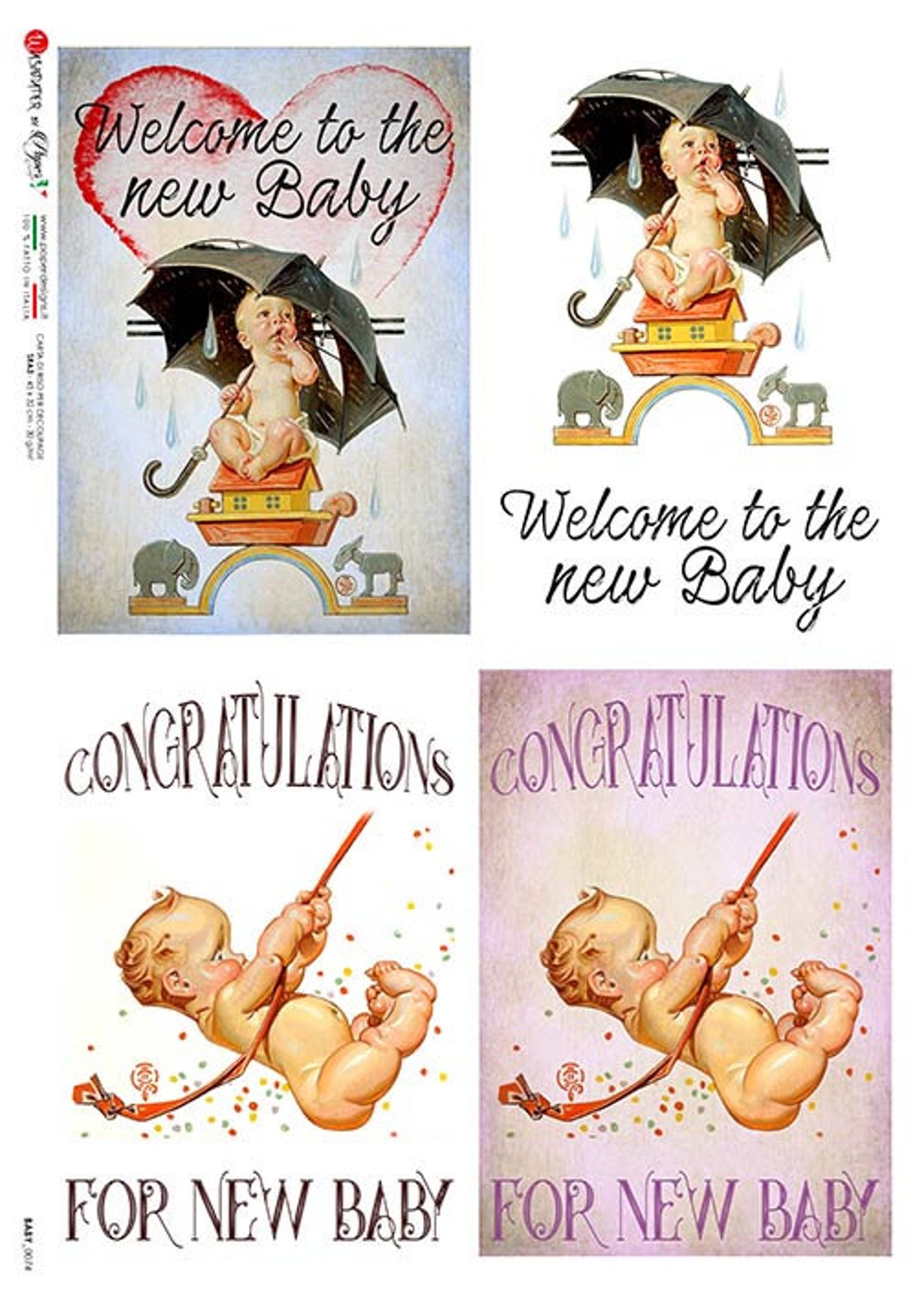 Paper Designs Rice Paper Vintage Welcome New Baby Babies - Etsy