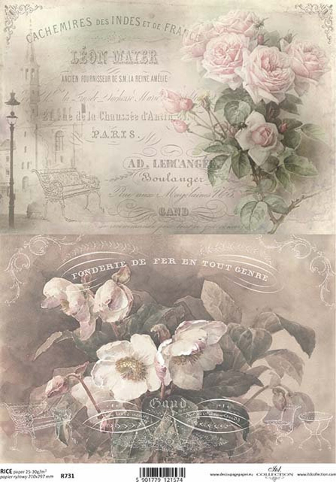 ITD Collection | Vintage Scripts and Flowers | A4 Rice Paper ...