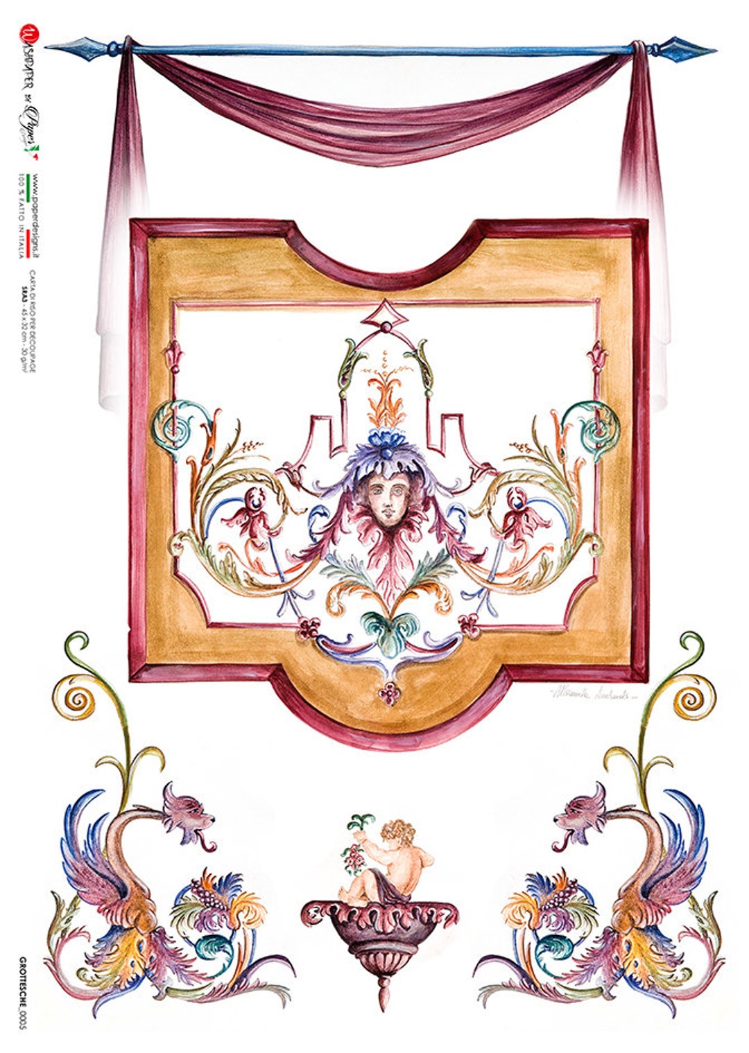 Paper Designs Rice Paper | Renaissance Grotesque Motif Paper | A4 Rice ...