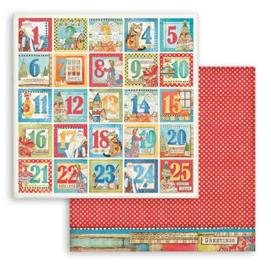 Stamperia | 1 Piece Christmas Patchwork Advent Calendar Scrapbook Paper ...