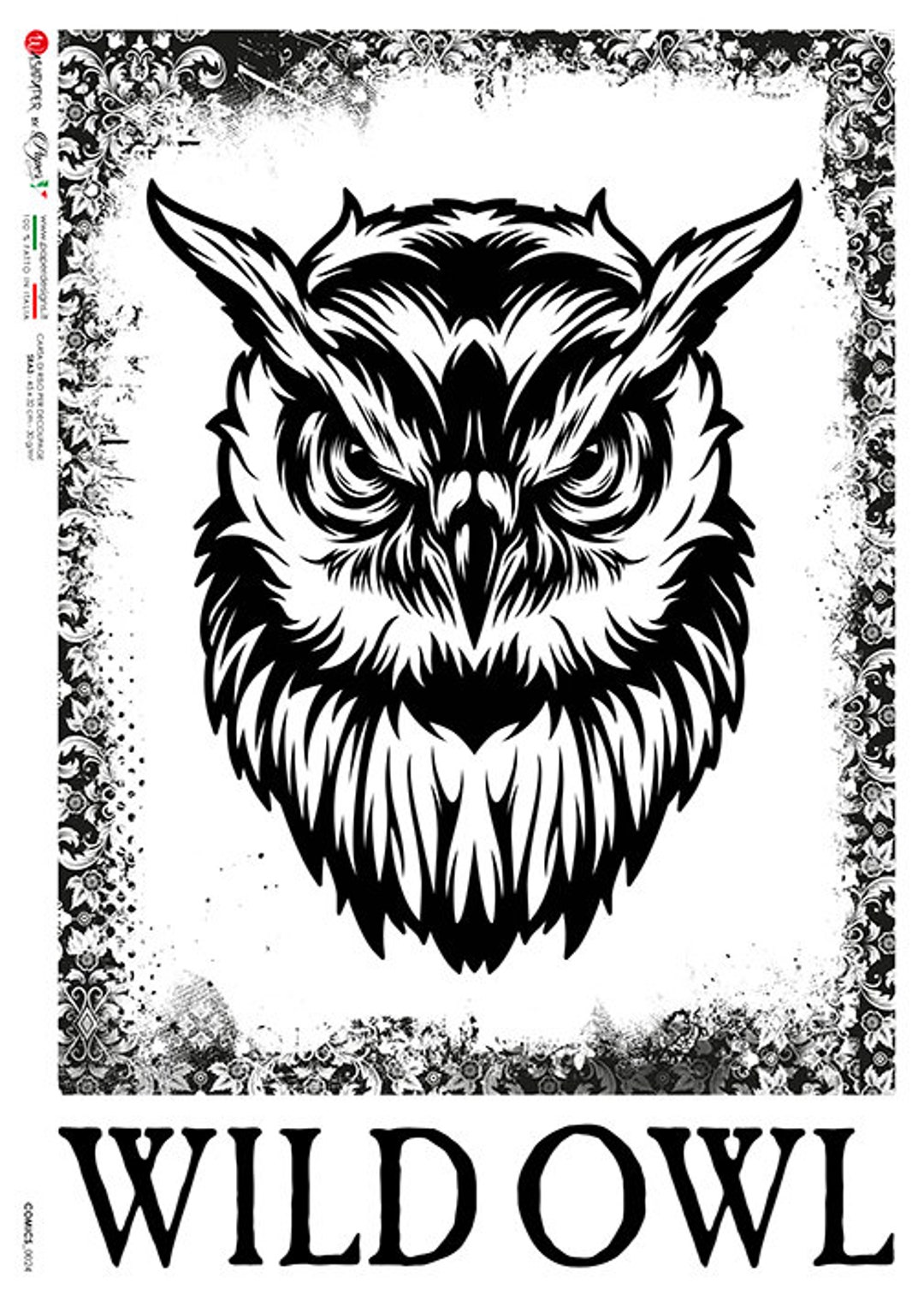 Paper Designs Rice Paper | Wild Owl Black and White Rice Paper | A4 ...