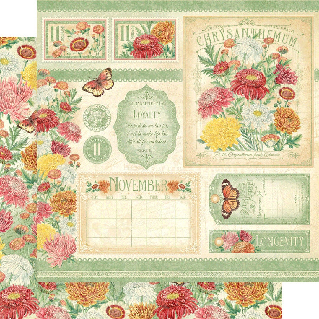 Graphic 45 | 1 Piece Flower Market November Scrapbook Paper | Flower ...