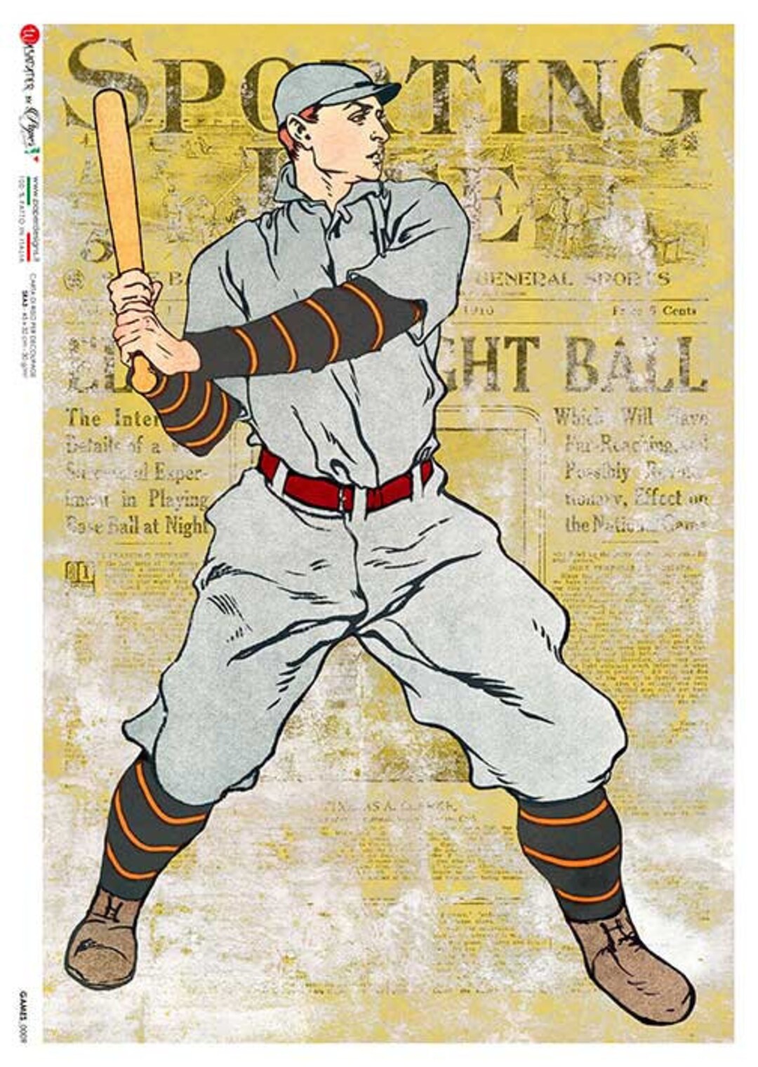 Paper Designs Rice Paper | Vintage Baseball Player Rice Paper | A4 Rice ...