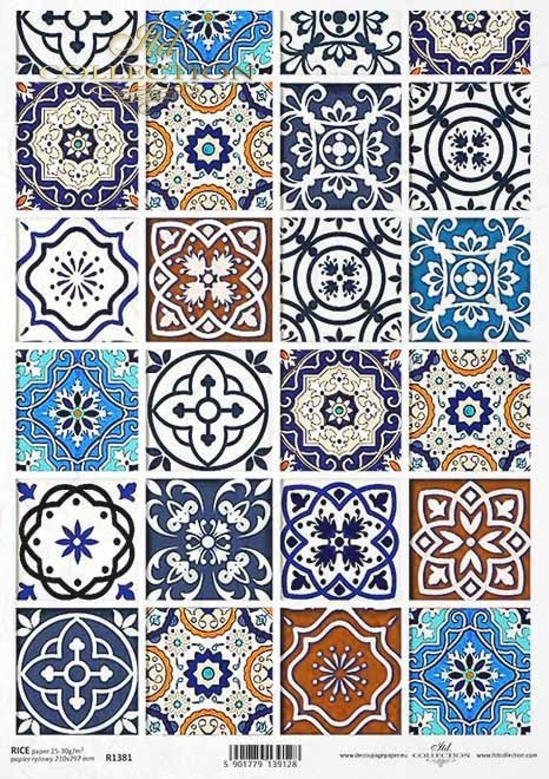 ITD Collection | Vintage Tiles Rice Paper | A4 Rice Paper | Blue Tile ...