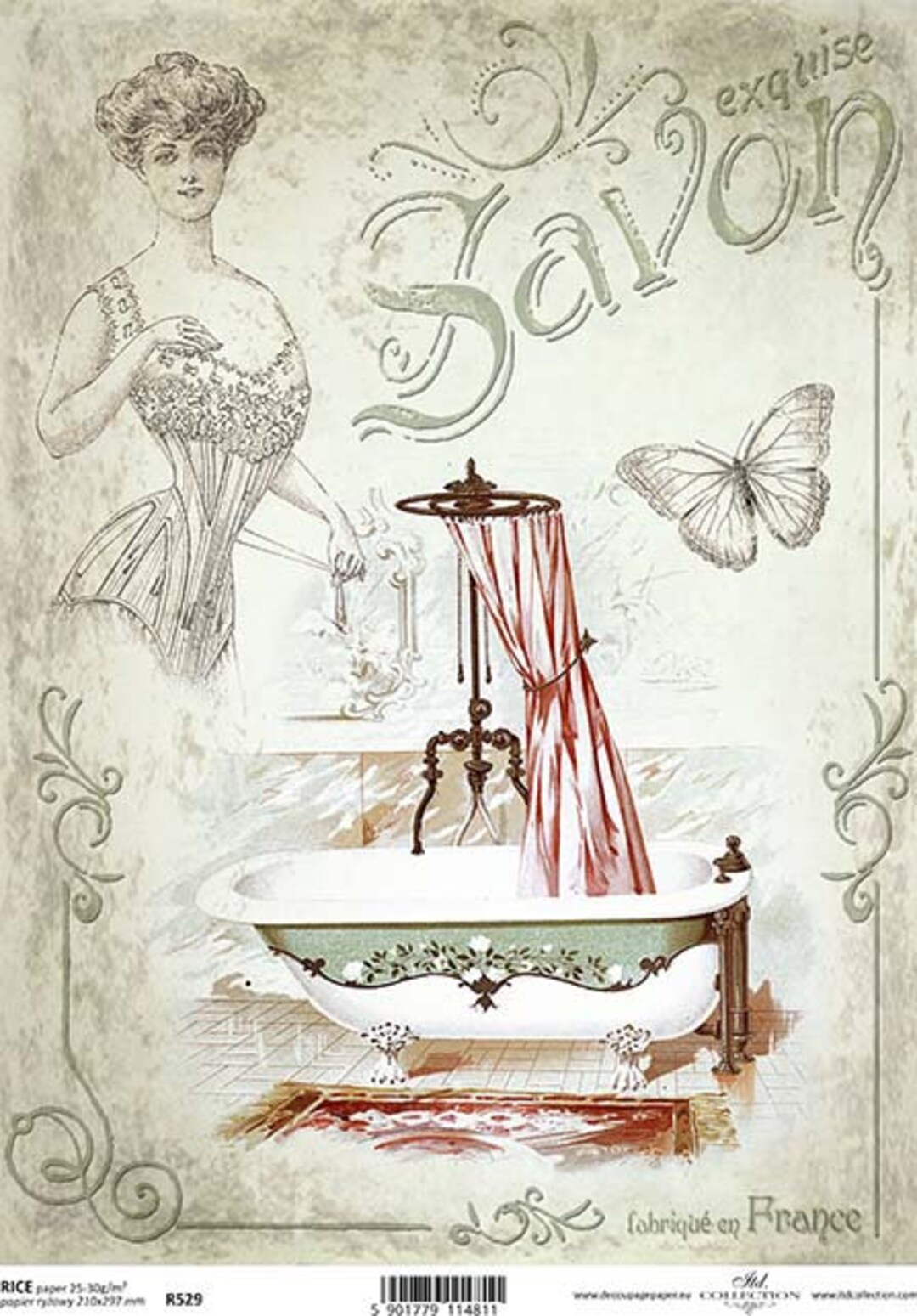 ITD Collection | Vintage Bath Tub | A4 Rice Paper | Decoupage Paper ...