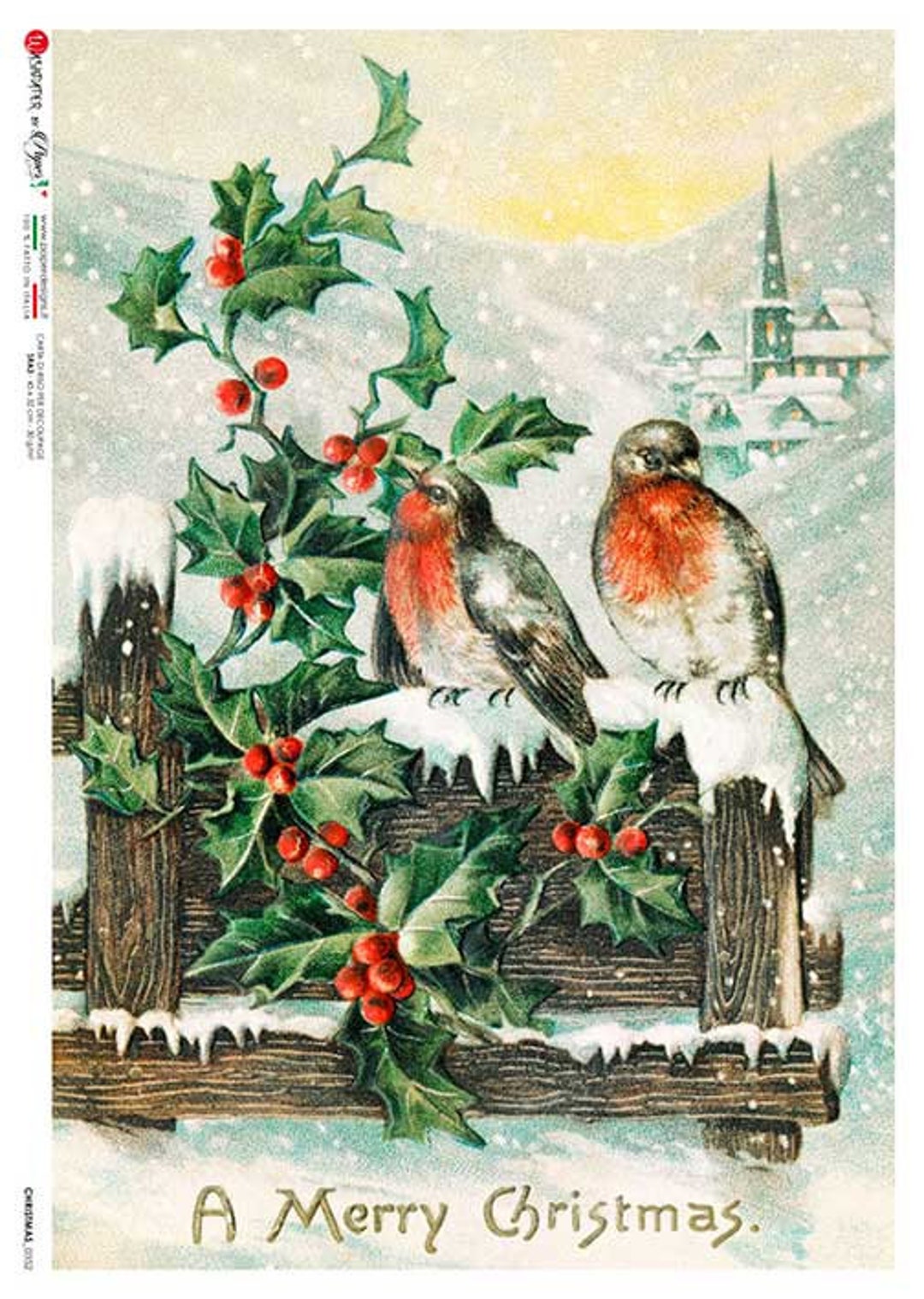 Paper Designs Rice Paper | Christmas Scene Holly | A4 Rice Paper ...