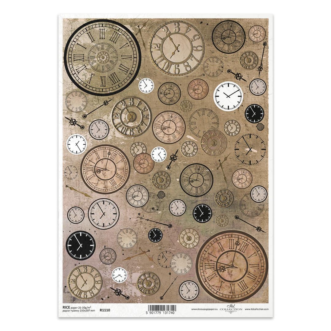 ITD Collection | Clocks L A4 Rice Paper | Decoupage Paper | ITD Rice ...