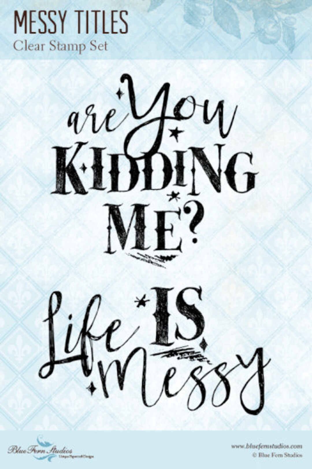 Blue Fern Studios | MESSY TITLES STAMP | 4x6 Clear Stamp Set | Cling ...