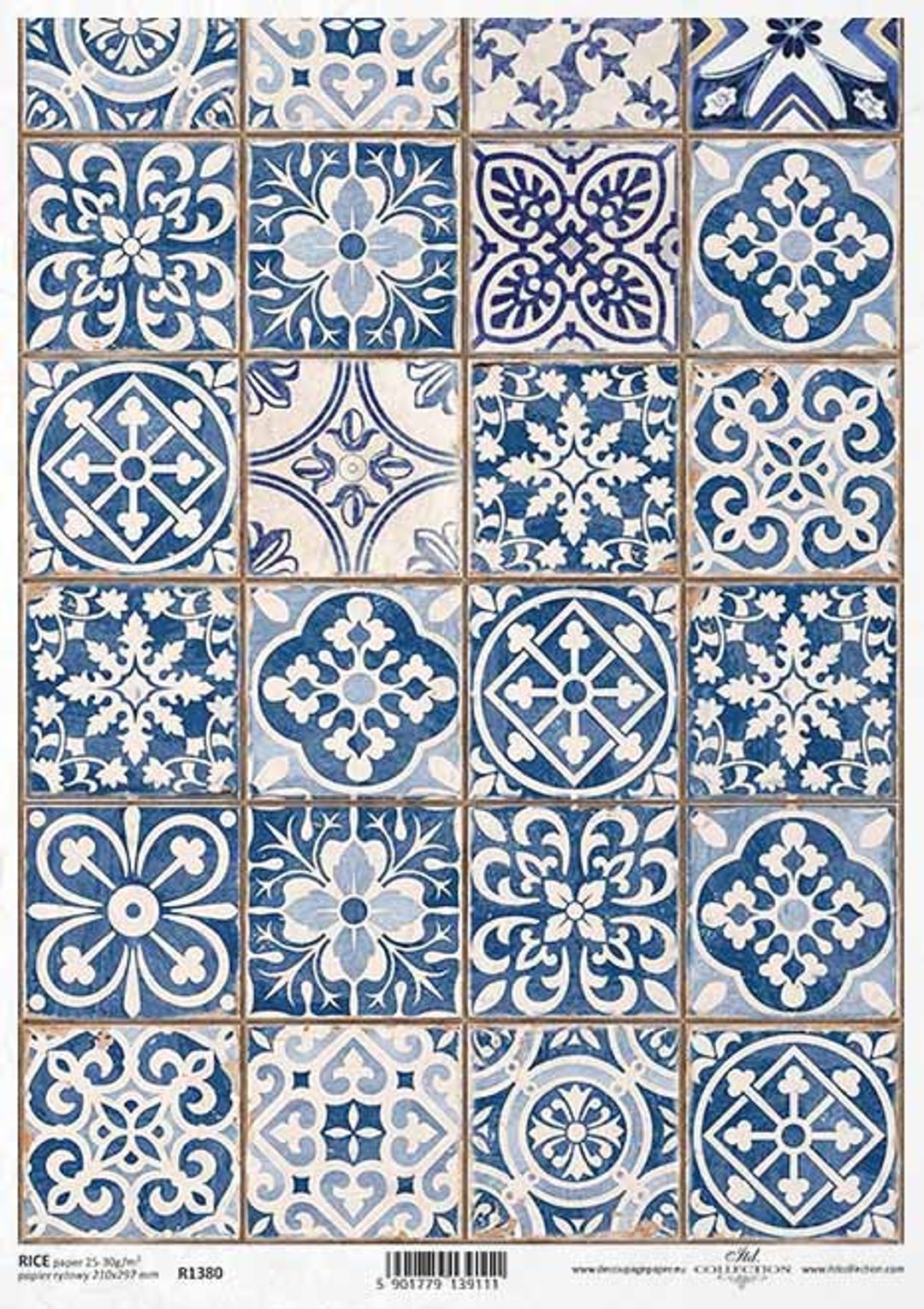 ITD Collection | Vintage Blue Tiles Rice Paper | A4 Rice Paper ...