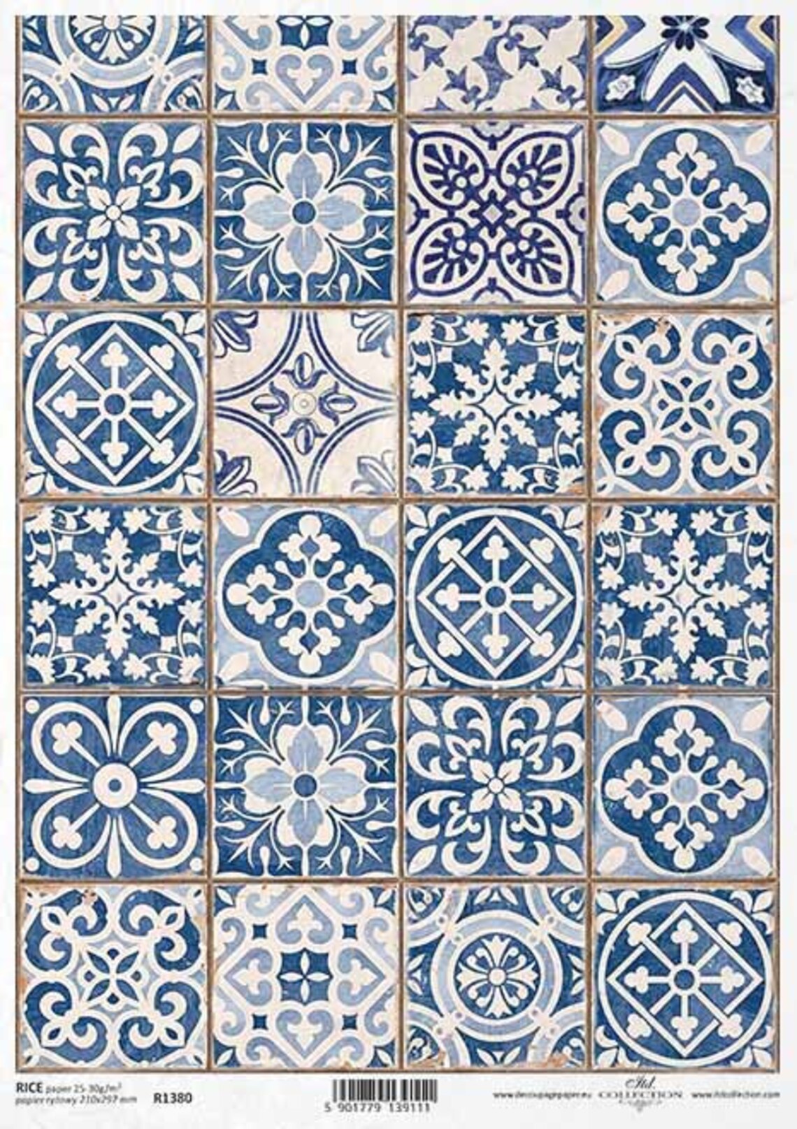 ITD Collection | Vintage Blue Tiles Rice Paper | A4 Rice Paper ...