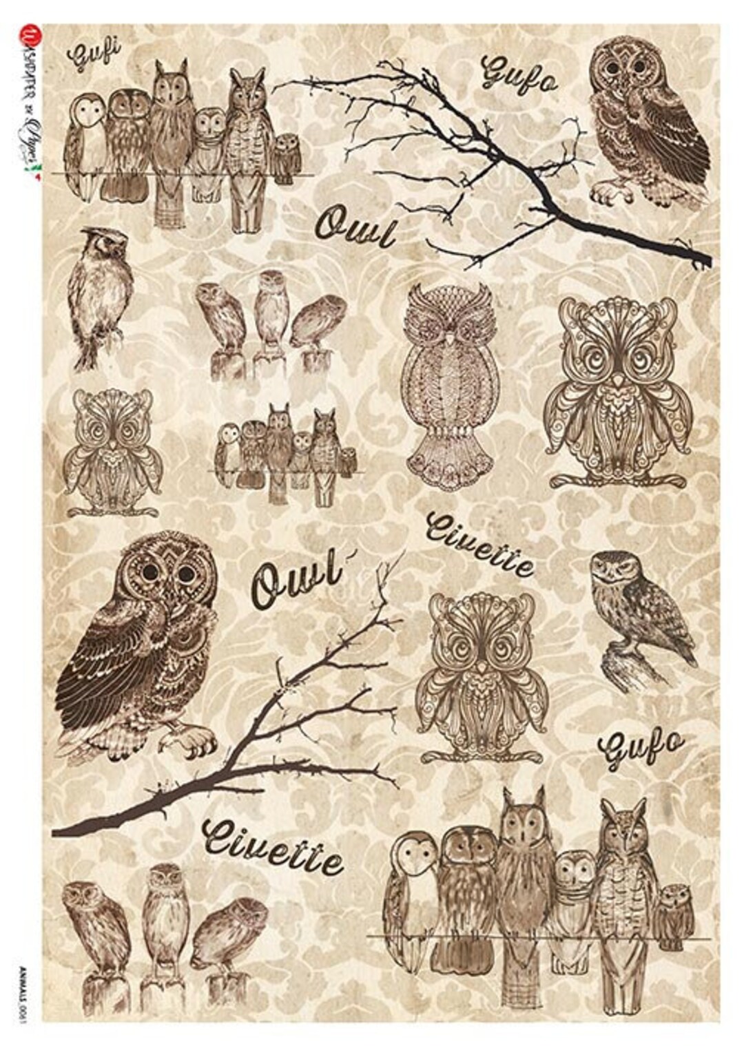 Paper Designs Rice Paper | Owls Rice Paper | A4 Rice Paper | Natural ...