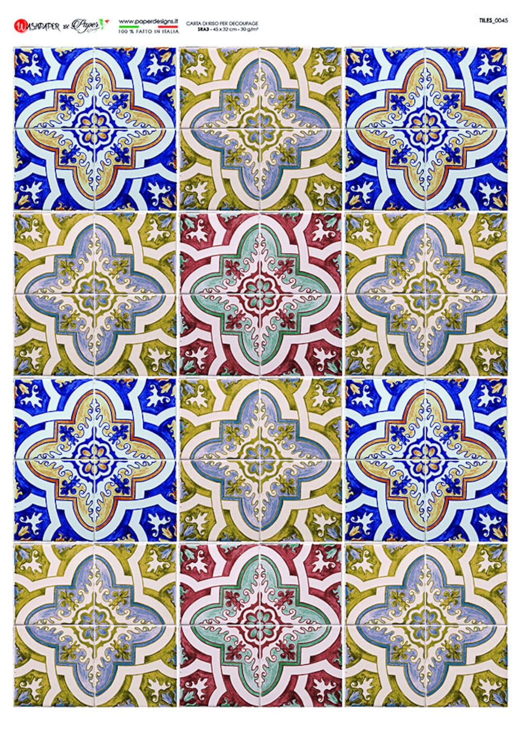 Paper Designs Rice Paper | Blue Tiles Rice Paper | A4 Rice Paper ...