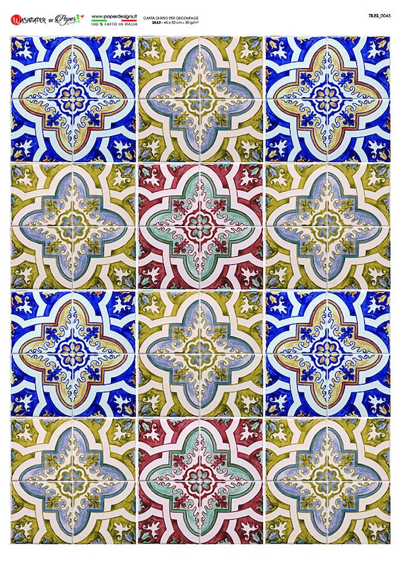 Paper Designs Rice Paper Blue Tiles Rice Paper A4 Rice | Etsy