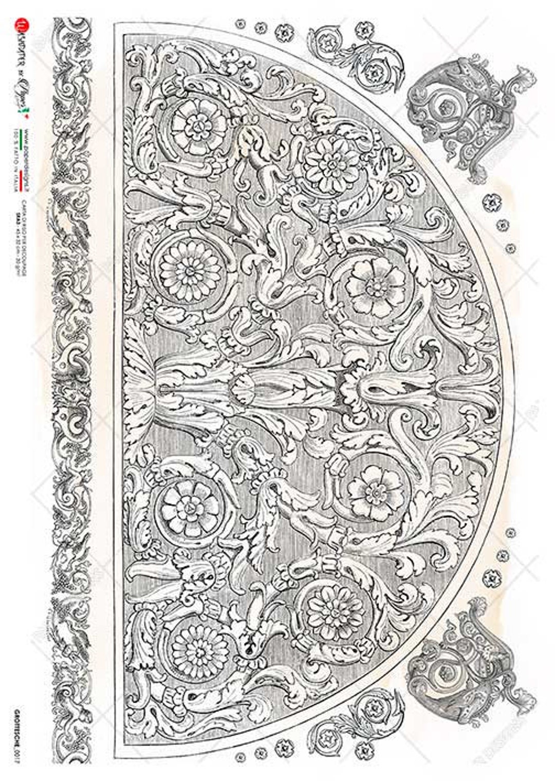 Paper Designs Rice Paper | Renaissance Grotesque Motif Paper | A4 Rice ...