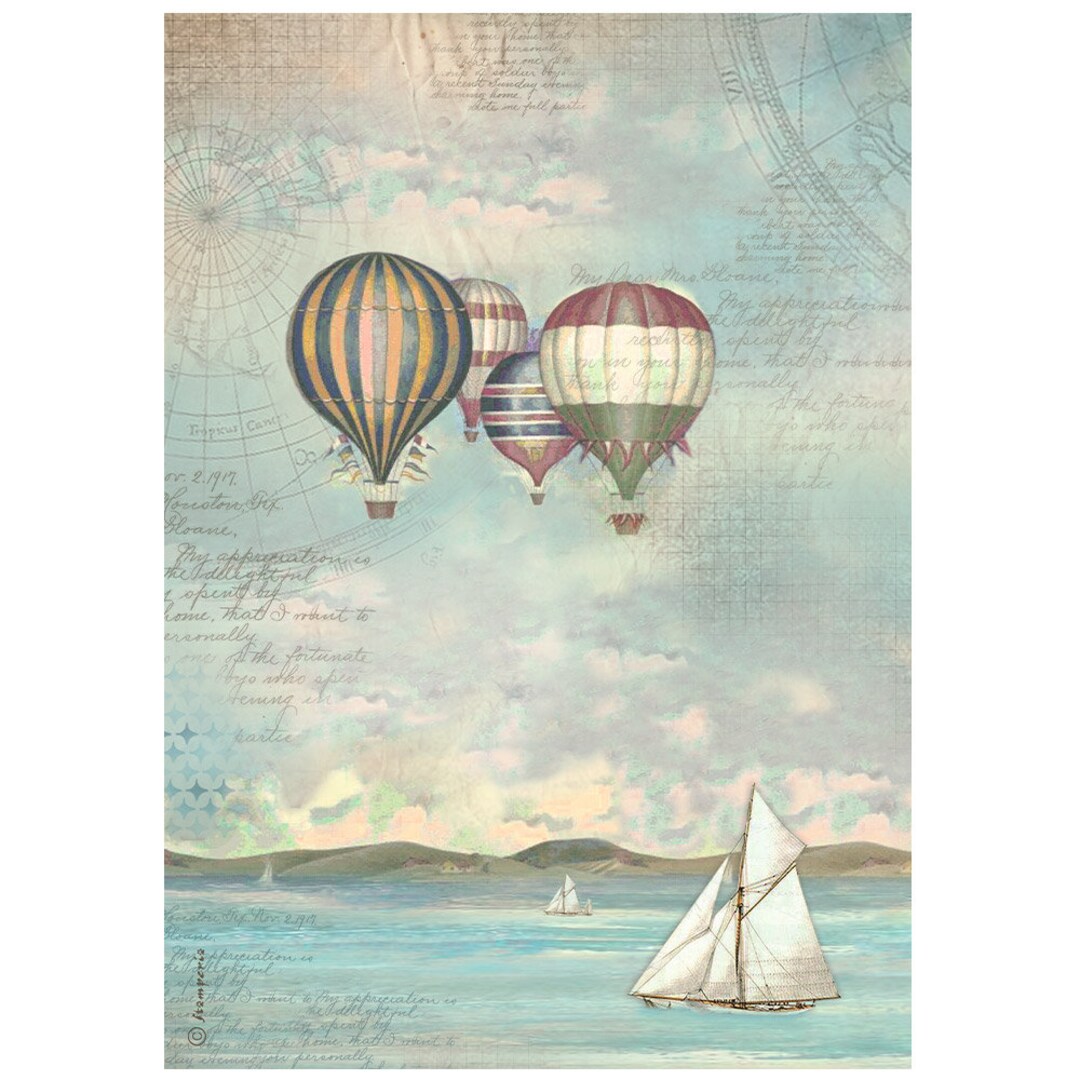 Stamperia Rice Paper | Sea Land Balloons | A4 Rice Paper | Decoupage ...