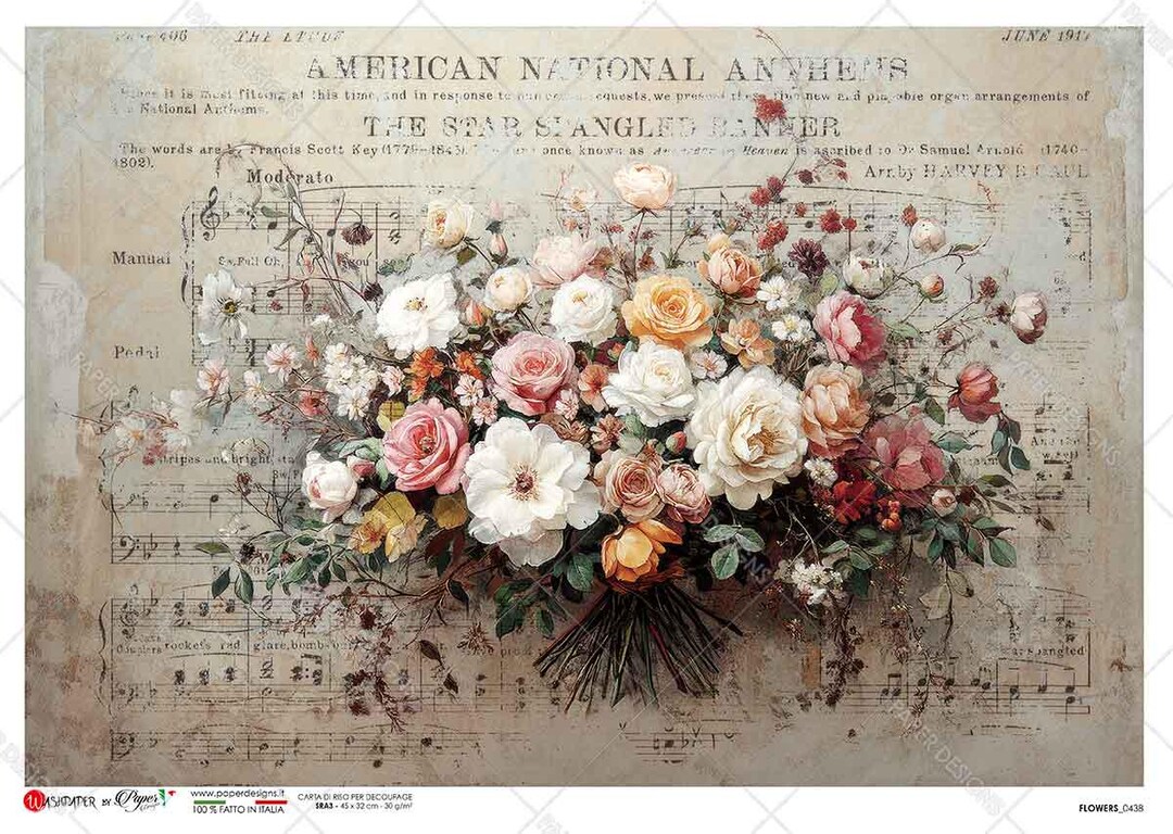 Paper Designs Rice Paper | Flowers and Music Sheet Rice Paper | A4 Rice ...