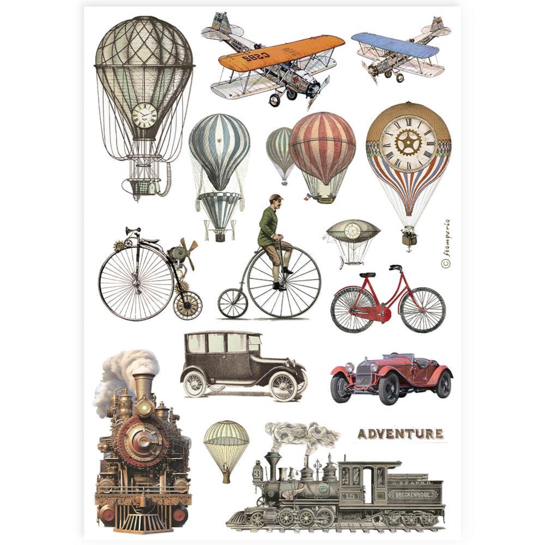 Stamperia Rice Paper | Train and Balloons | A4 Rice Paper | Decoupage ...