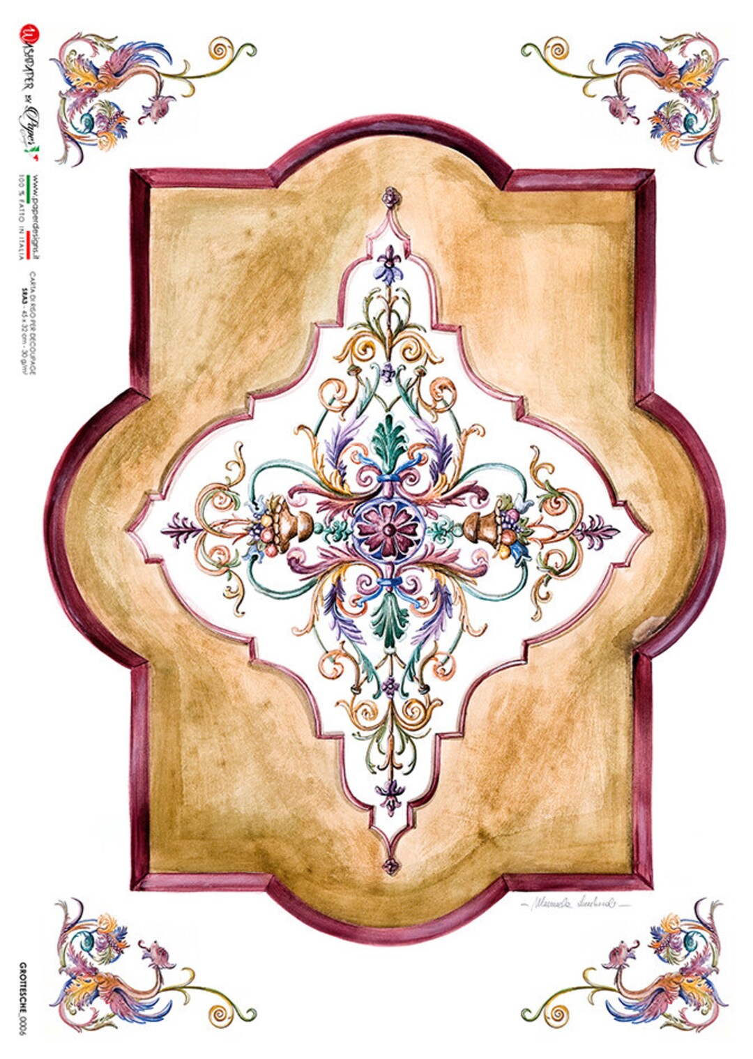 Paper Designs Rice Paper | Renaissance Grotesque Motif Paper | A4 Rice ...