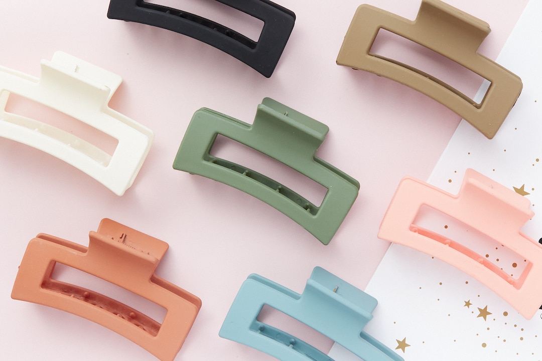 Matte Square Hair Claw Clip Blue, Green, Pink, Peach, White and Black ...