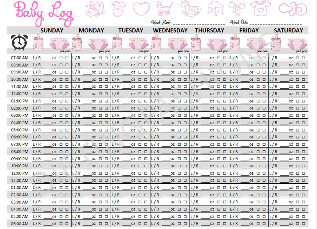Instant Access Baby Girl Feeding and Diaper Change Schedule Printable ...