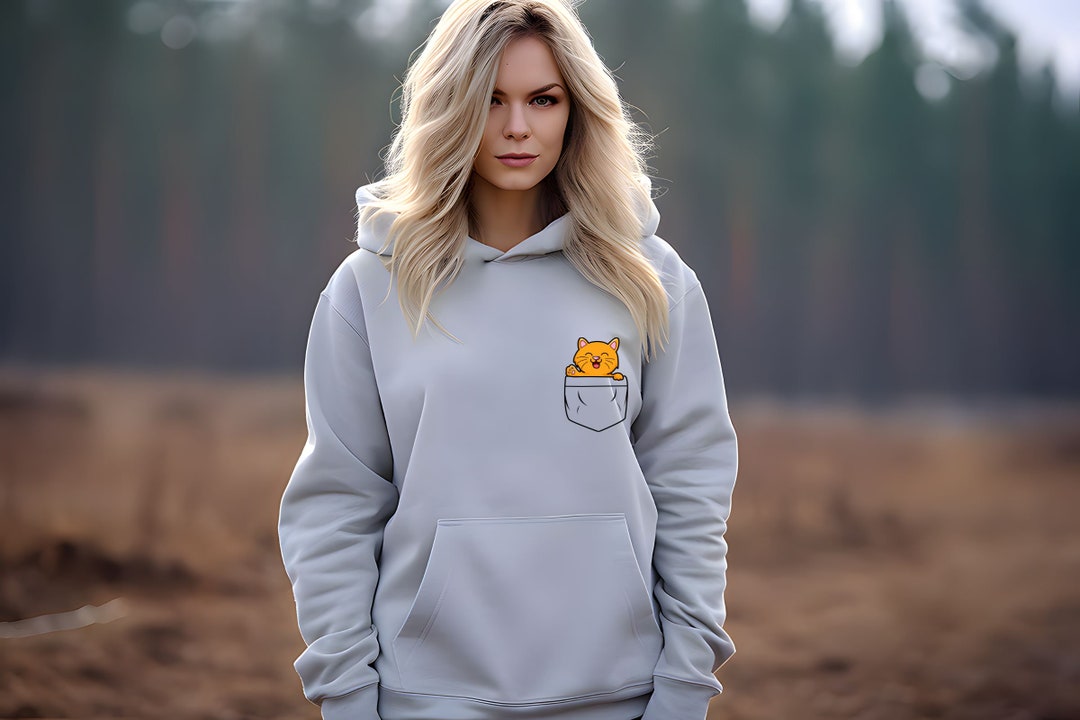 Cat Pocket Hoodie, Cute Hoodie, Cotton Printed Hoodie, Cat Hoodie, Cute ...