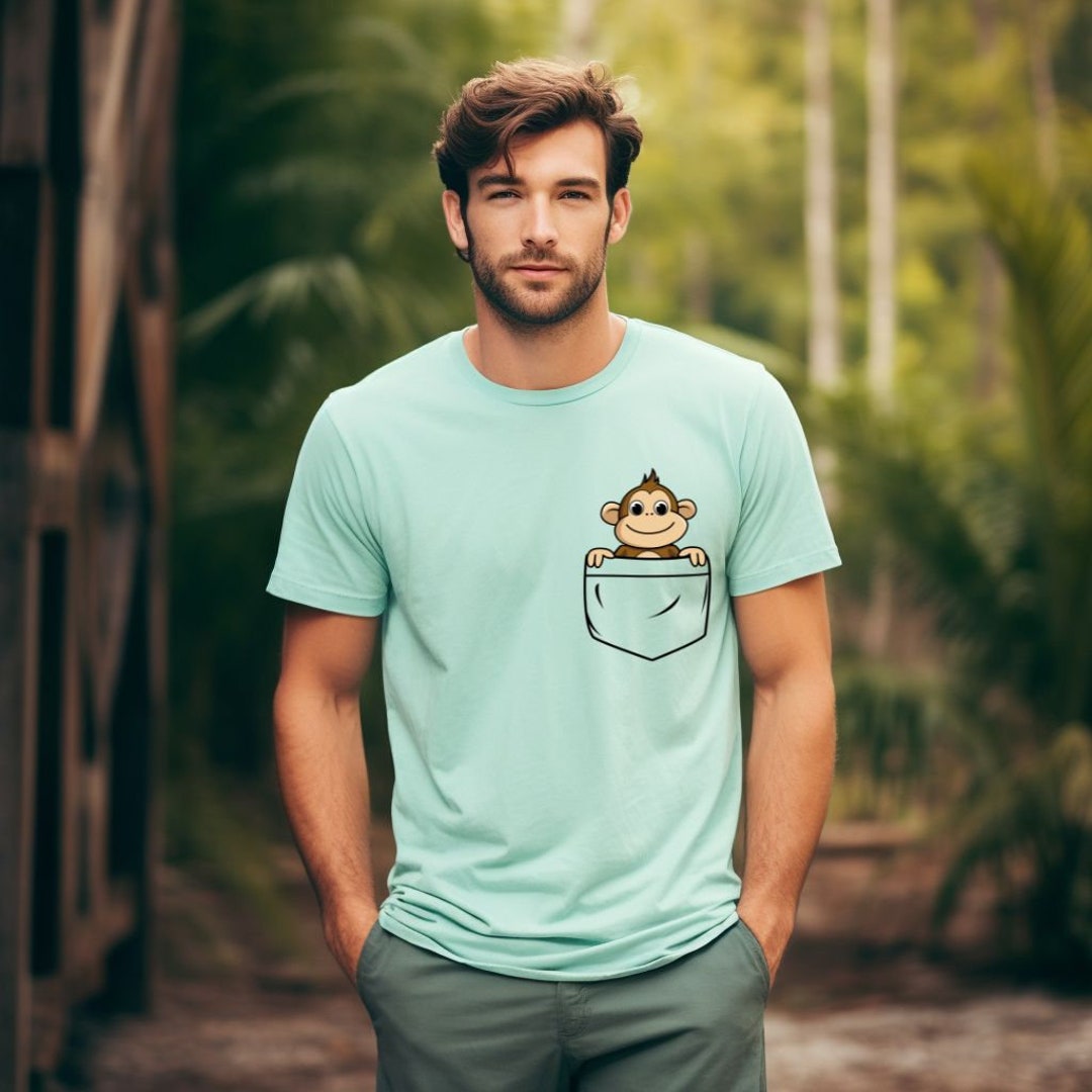 Monkey Pocket Tshirt, Cute Tshirt, Cotton Printed Tshirt, Monkey Tshirt ...