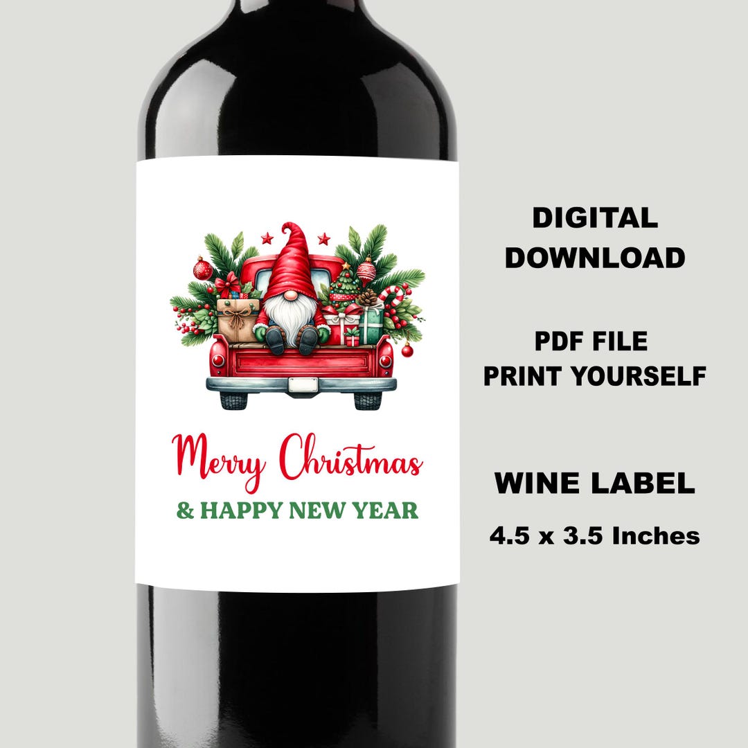 Printable Christmas Wine Label: Gnome Truck - PDF File - Etsy