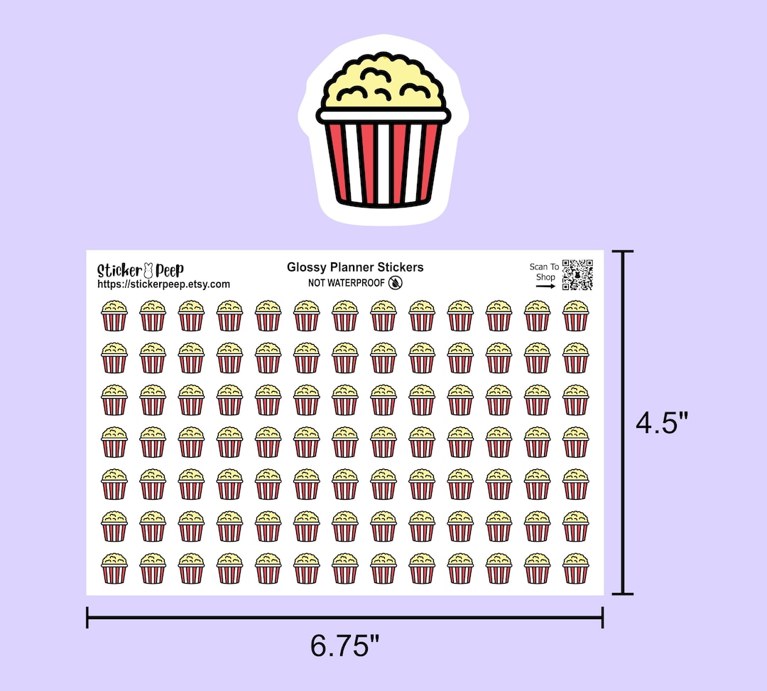 1/2 Popcorn Movie Night Planner Stickers Glossy Sticker Paper Agenda ...