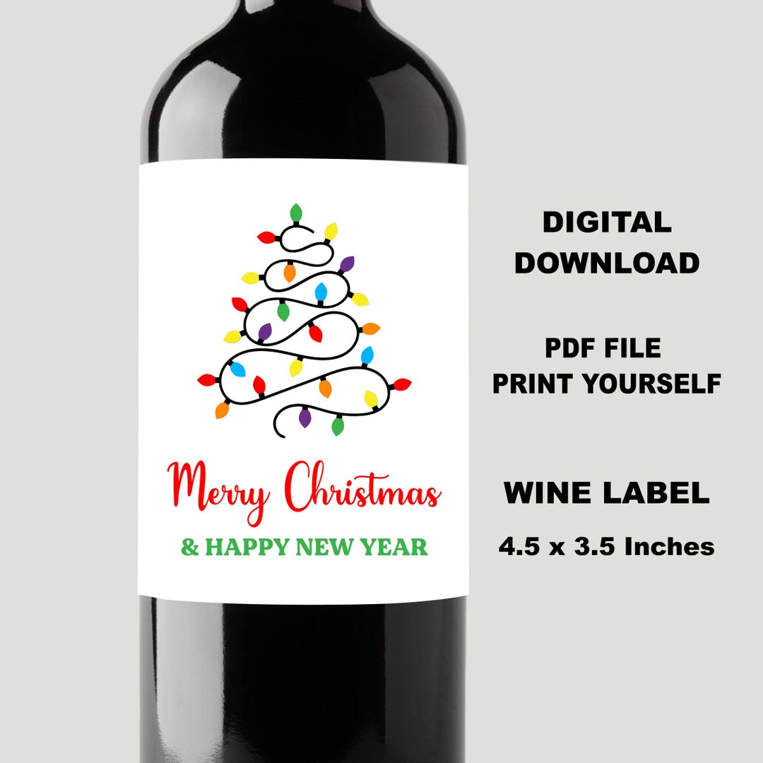 Printable Christmas Tree Wine Label: Holiday New Year - PDF File - Etsy ...