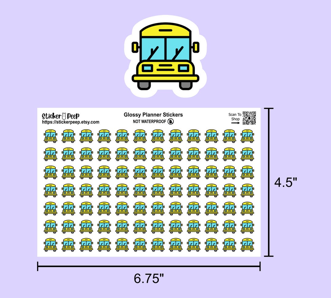 1/2" School Bus Planner Stickers - Glossy Sticker Paper - Agenda ...