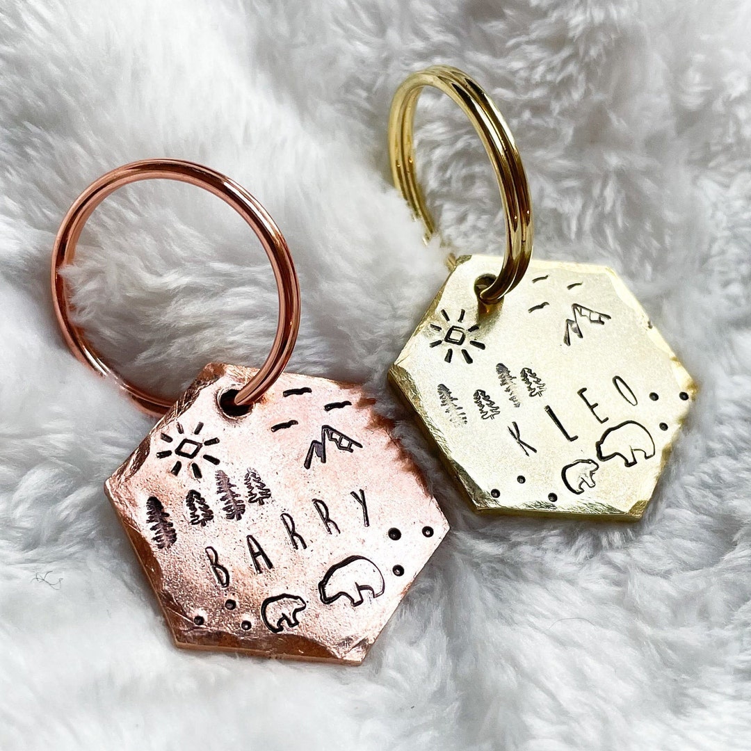Bear Necessities Pet Name Tag in Copper or Brass - Etsy UK