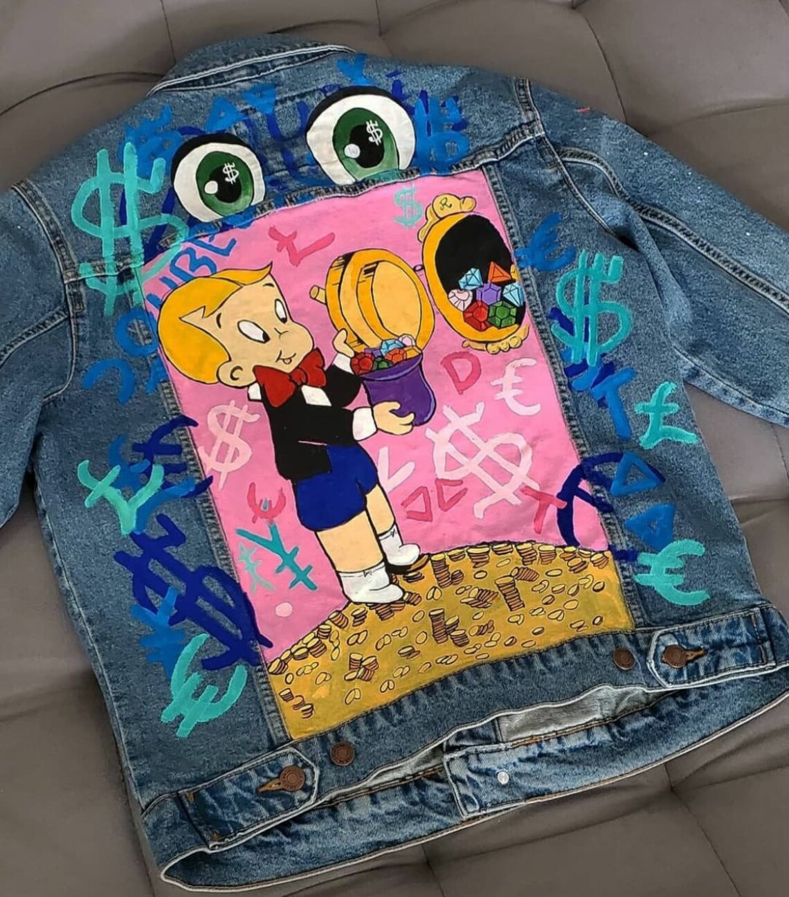 Custom Denim Jacket Alec Monopoly Richie Rich Money | Etsy