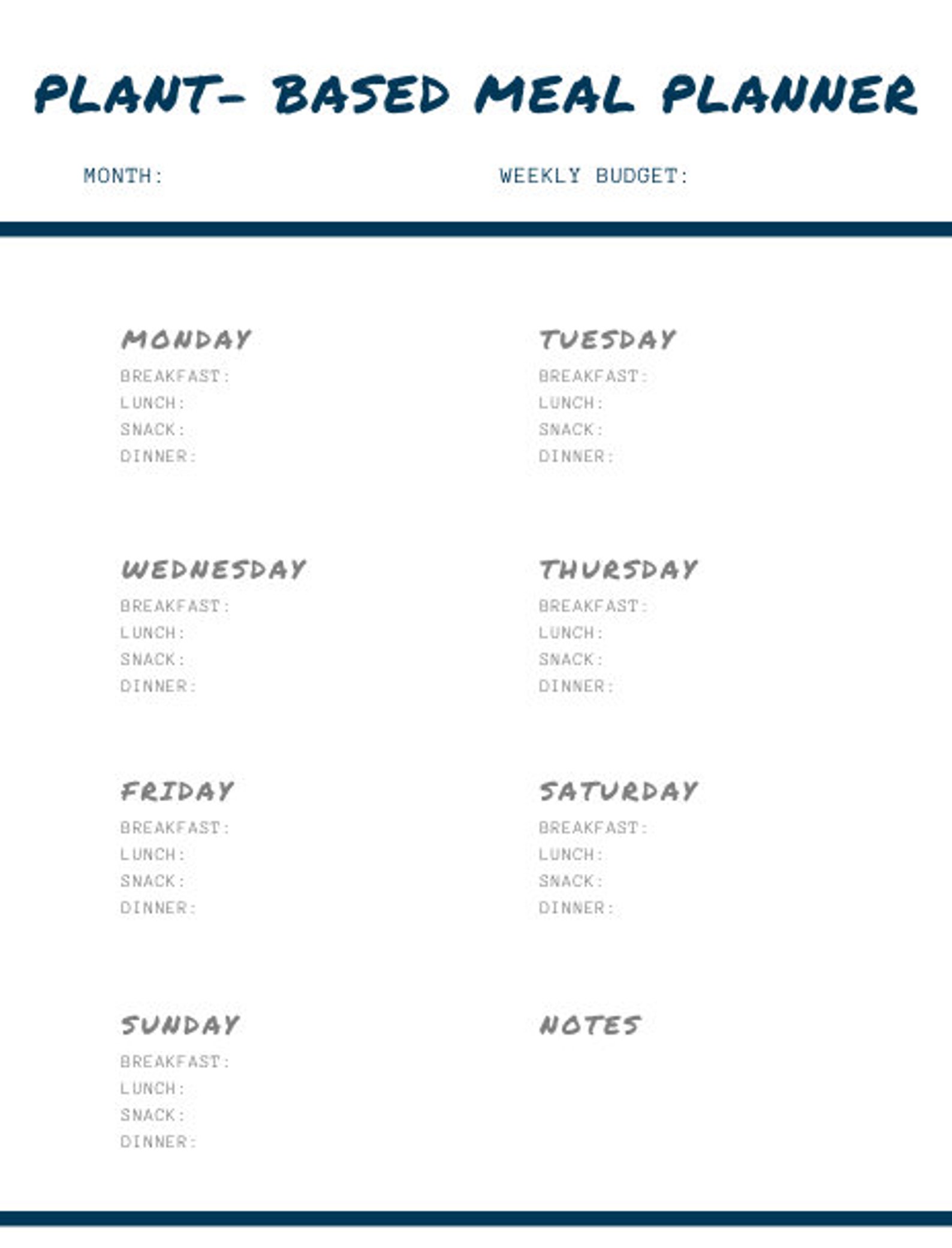 Plant-based Meal Planner Printable Bundle - Weekly and Monthly Meal ...