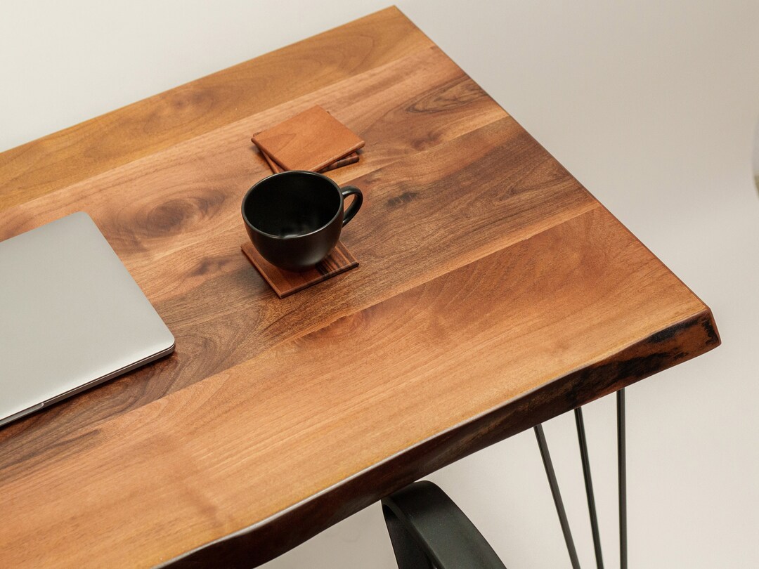 Live Edge Walnut Solid Wood Desk, Natural Computer Desk, Standing ...