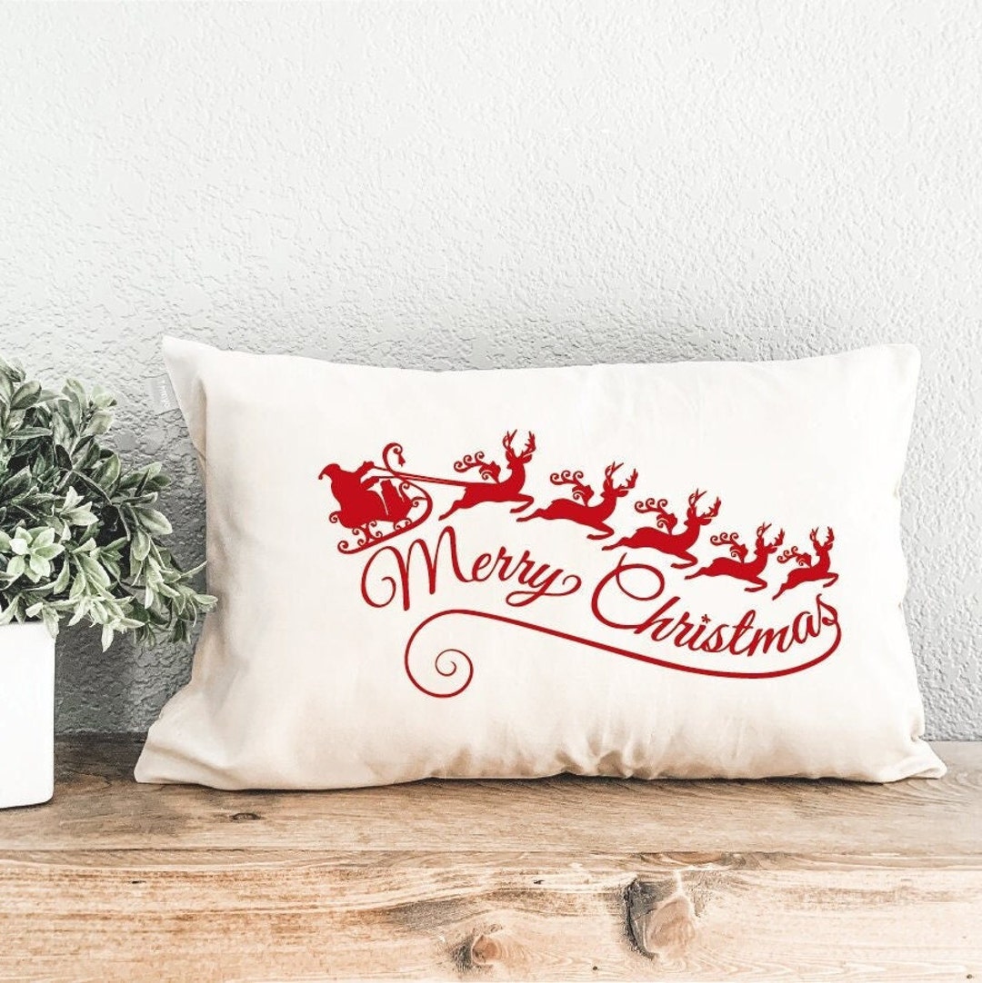 Merry Christmas Santa Sleigh Pillow, Christmas Decor, Christmas Gift ...