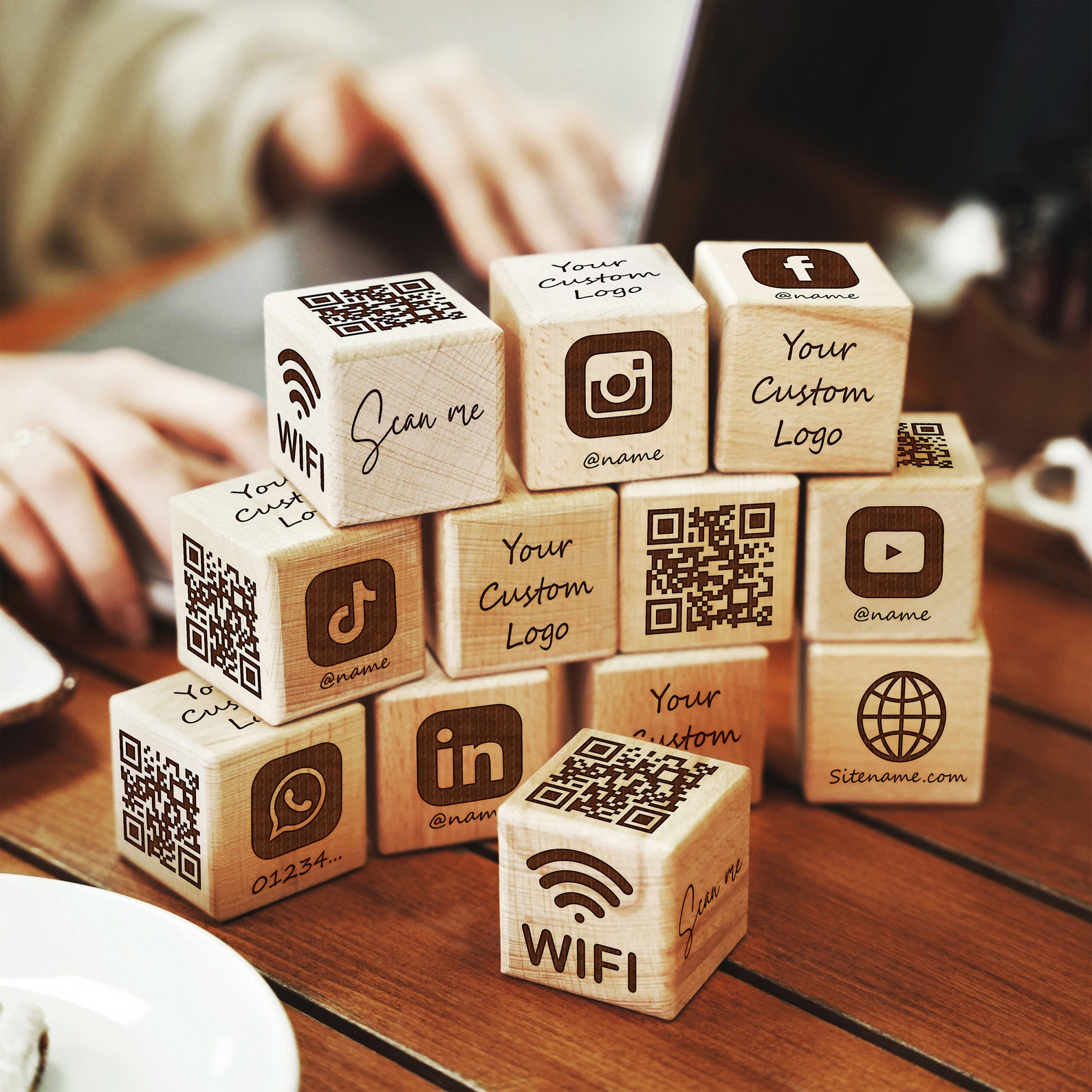 Wooden Custom Logo QR Code Cubes, Multi Qr Code Sign, Payment Sign ...