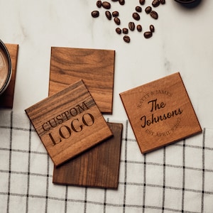Logo Wooden Coaster, Engraved Wood Coaster, Custom Logo Coaster, Walnut ...