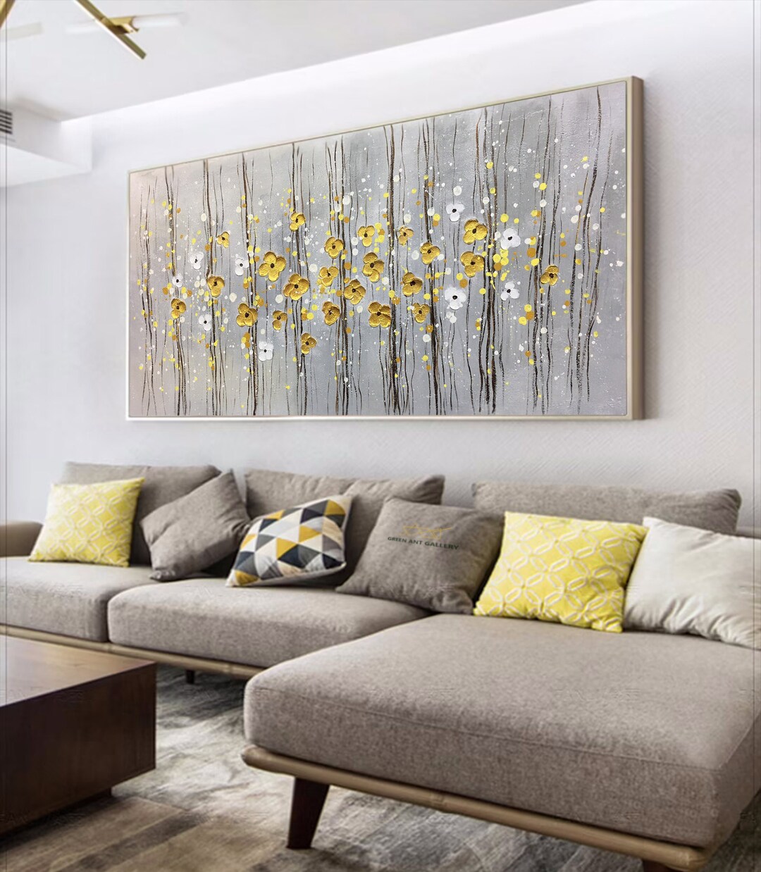 Large Gold Painting Modern Acrylic Gold Leaf Art Landscape Painting ...