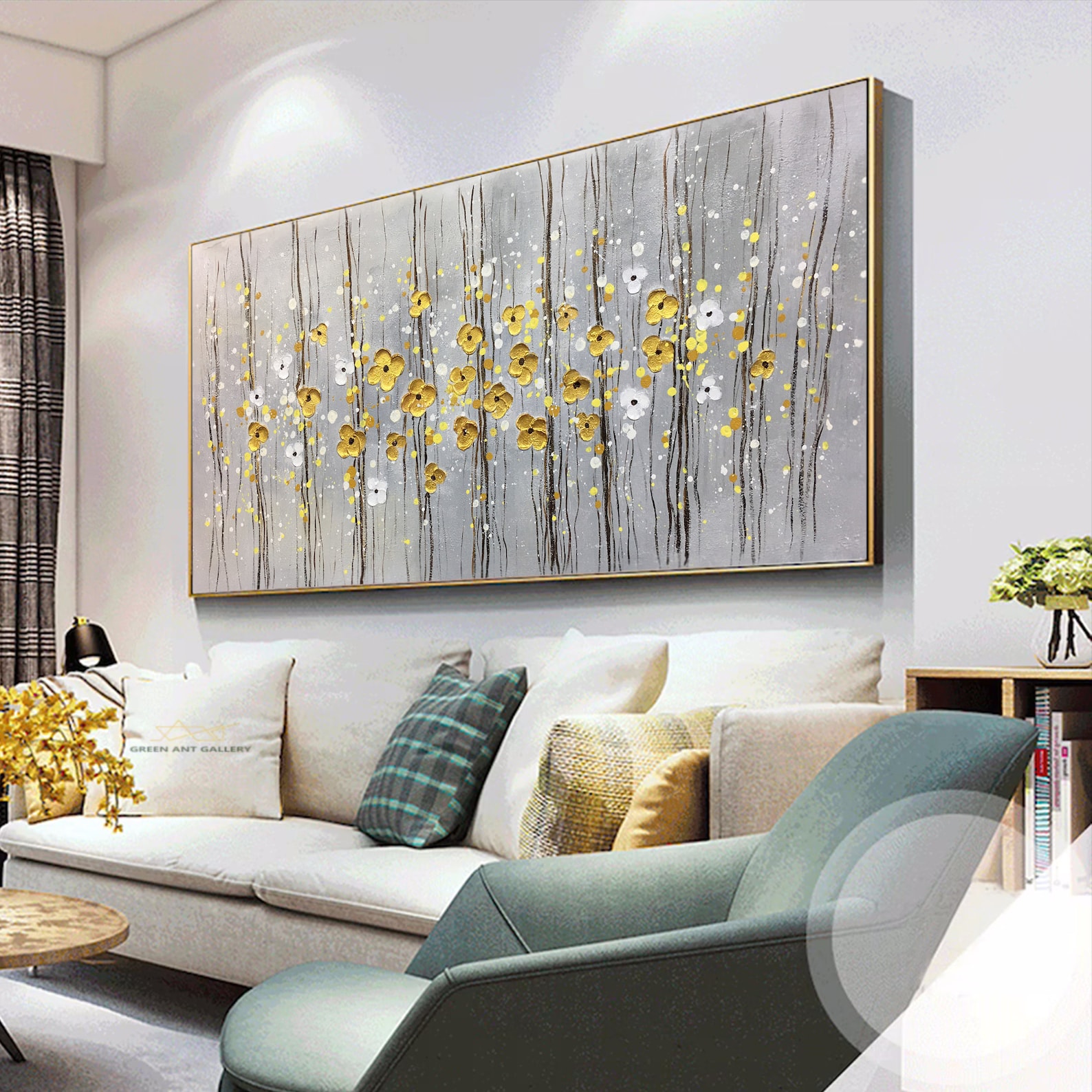 Large Gold Painting Modern Acrylic Gold Leaf Art Landscape - Etsy