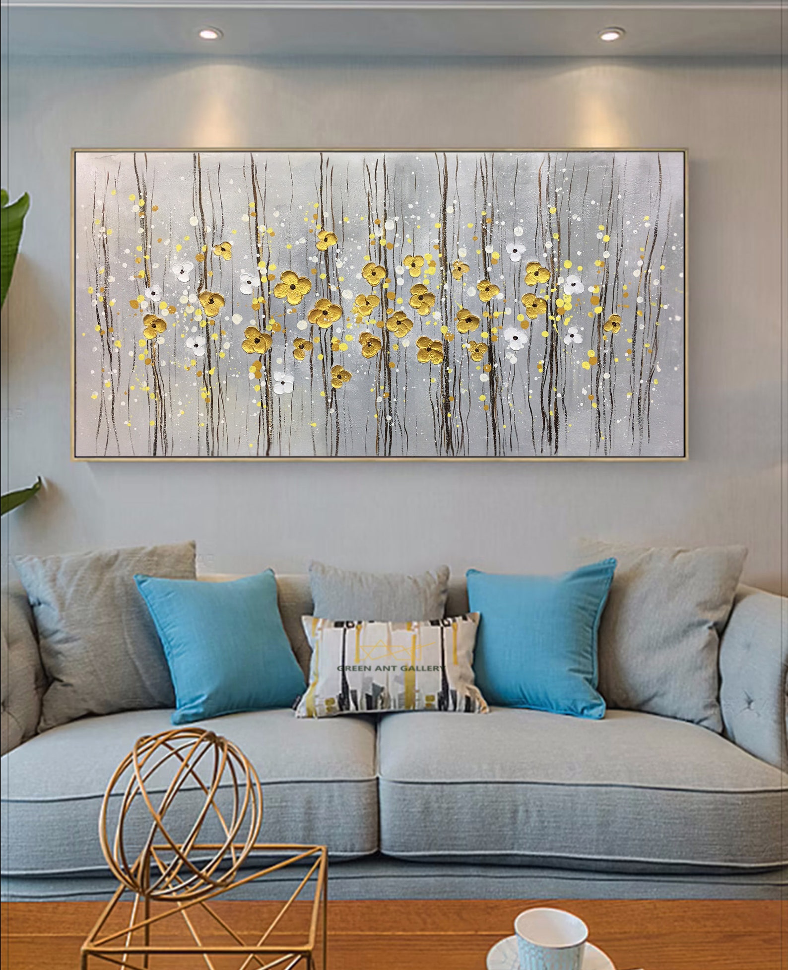 Large Gold Painting Modern Acrylic Gold Leaf Art Landscape - Etsy