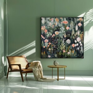Abstract Green Flower Oil Painting on Canvas Abstract Floral Painting ...