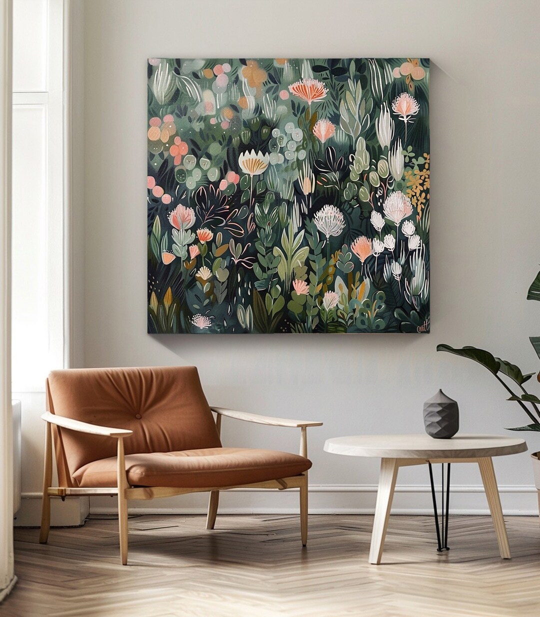 Abstract Green Flower Oil Painting on Canvas Abstract Floral Painting ...