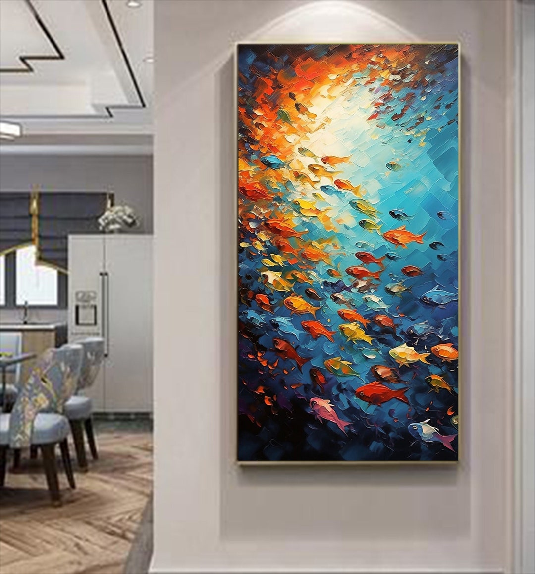 Large Original Fish Oil Painting on Canvas Fish Landscape Painting ...