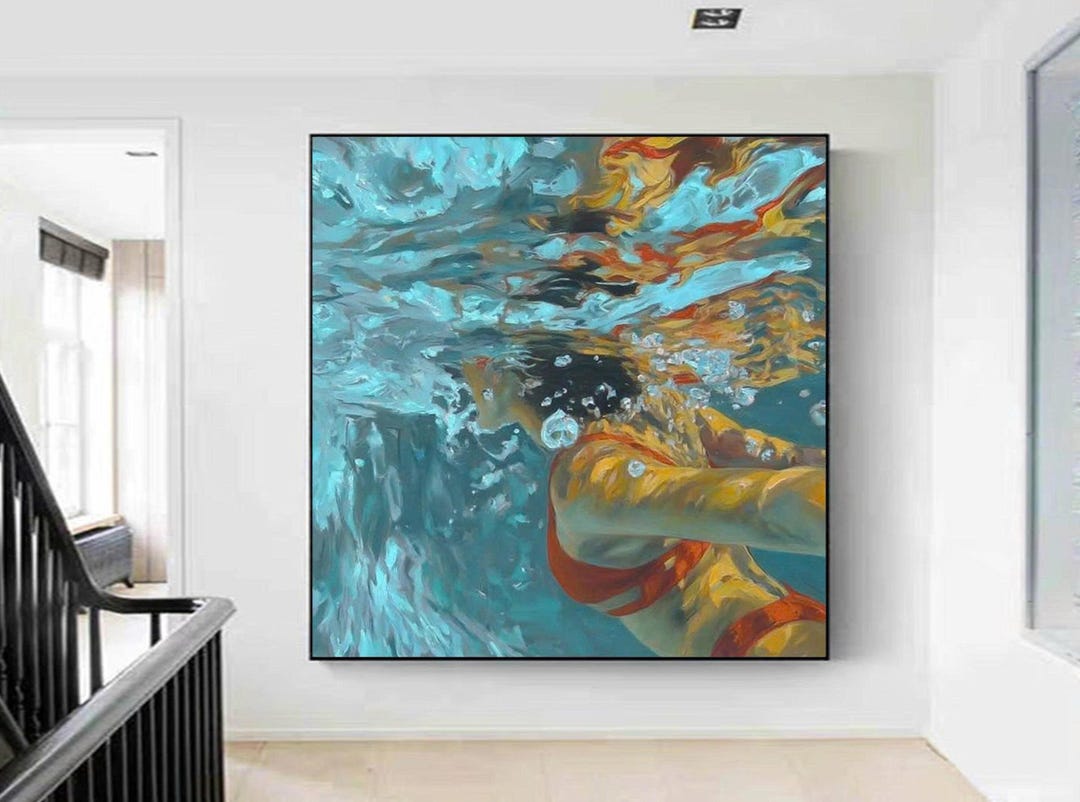 Diving Oil Painting on Canvas Diving Wall Art Swimming Girl Painting ...