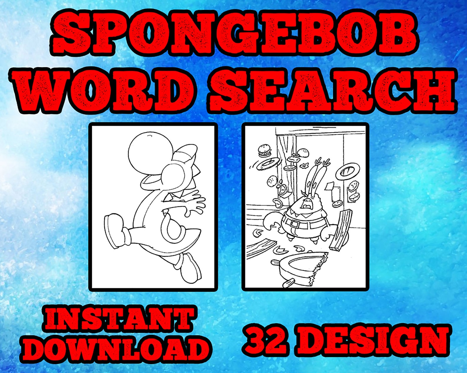 Spongebob Word Search 32 Design Coloring Pages - Etsy Australia