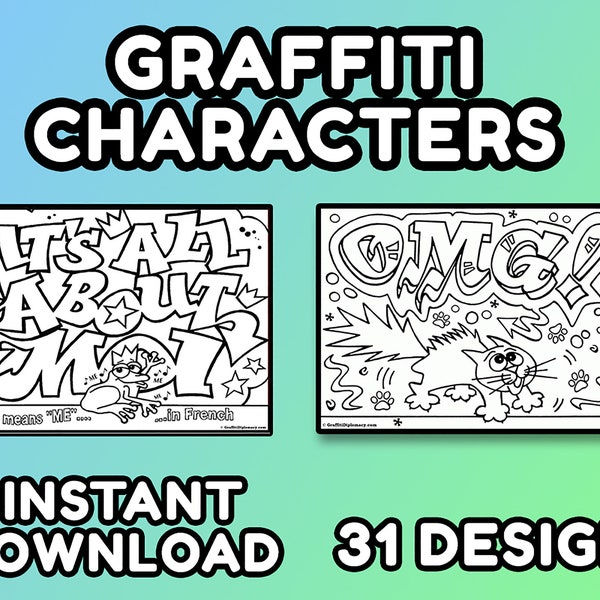 Graffiti Adult Coloring Pages - Etsy